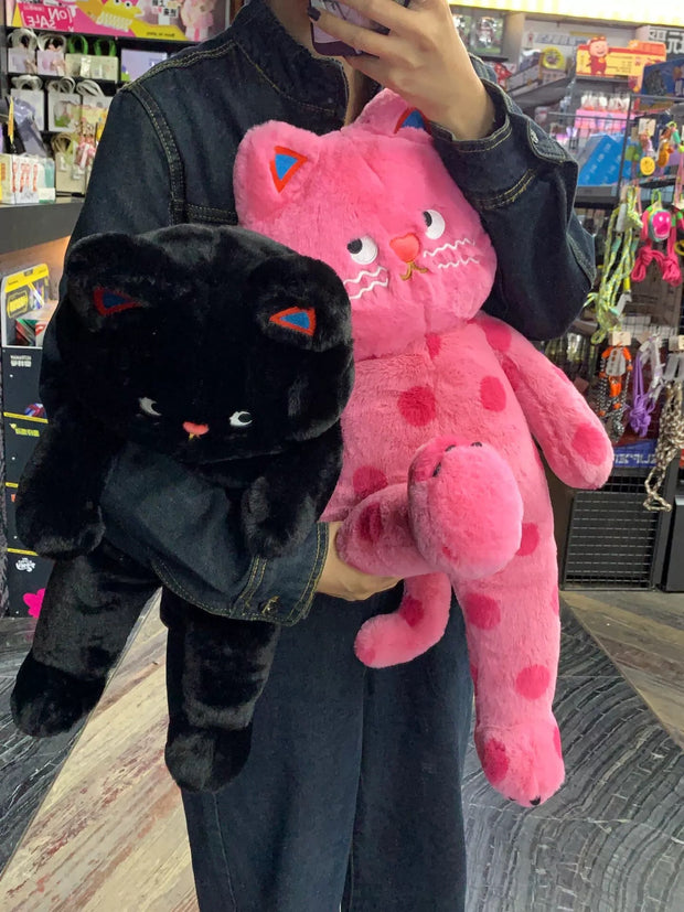 Big Pink Polka Dot Cat Plush Toy – Cat Pillow for Room Decor – The Feelz