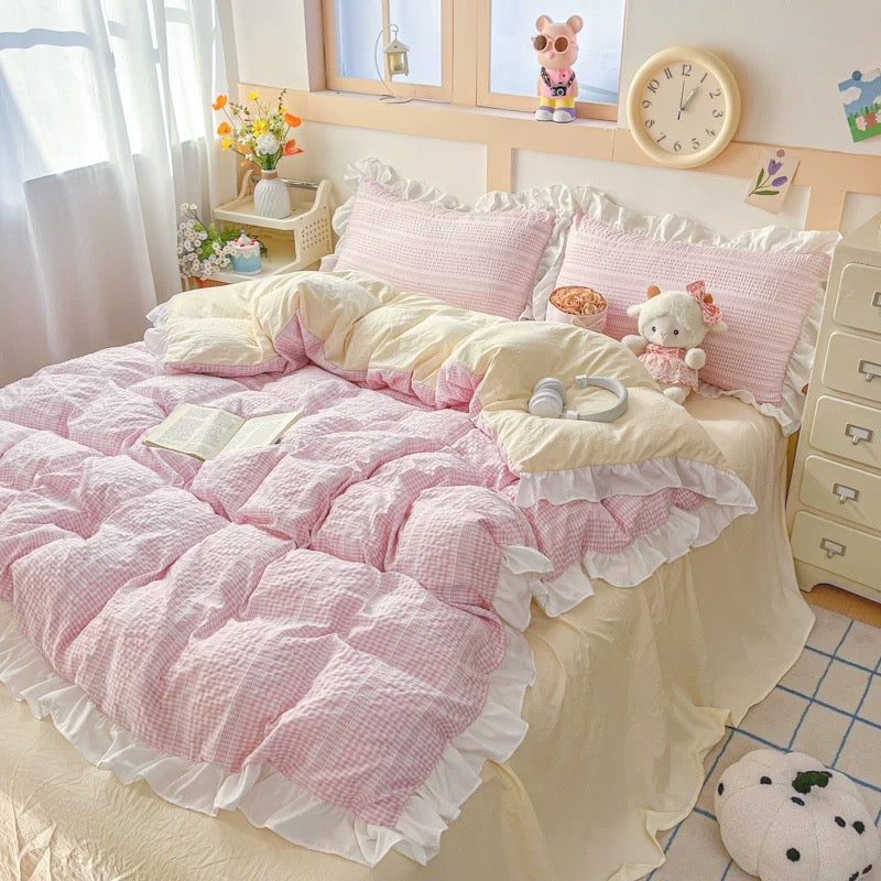 Pink Princess Gingham Bedding Set – Soft Girl Princess Bedroom Decor ...