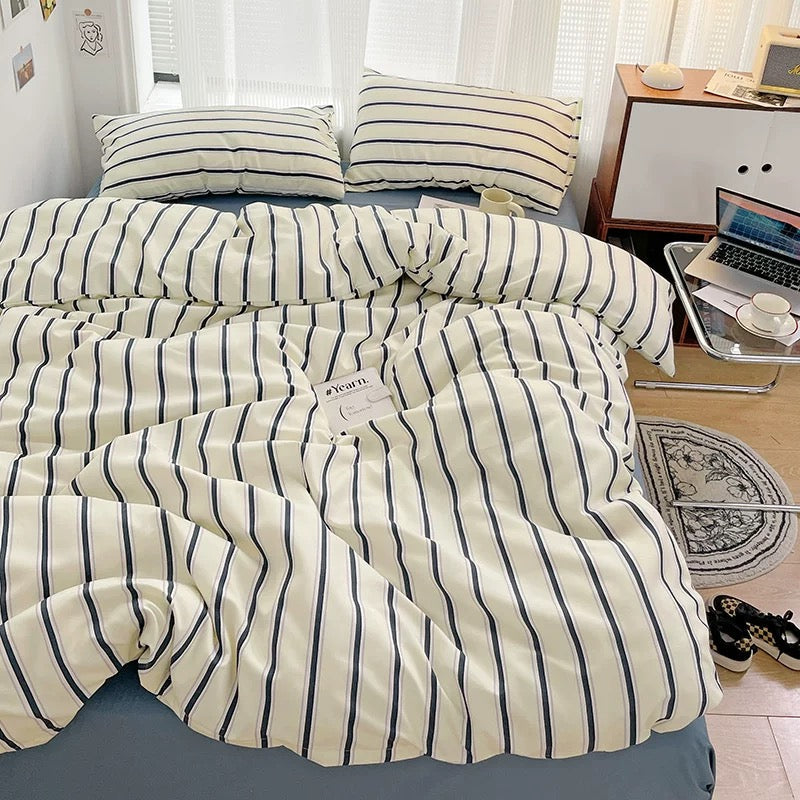 Nordic Stripe Bedding Set – Preppy Cotton Plaid Duvet Cover – The Feelz