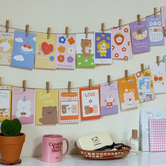 Cute Pastel Postcards Set - Korean Ins Aesthetic Bear Rabbit Cards ...