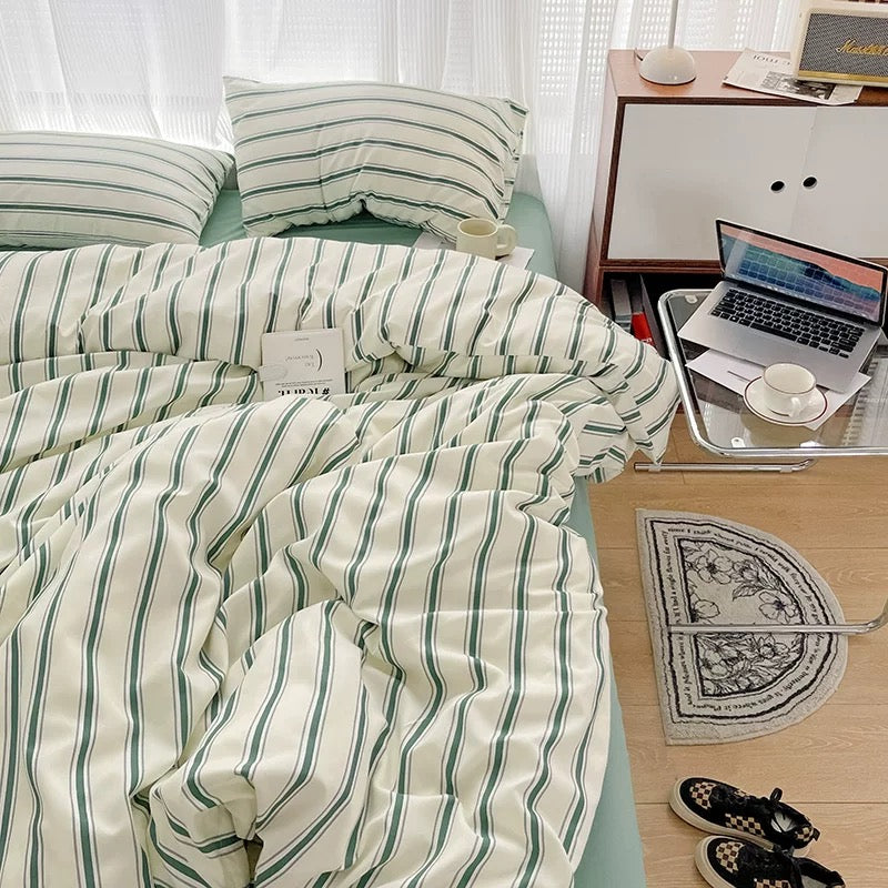 Nordic Stripe Bedding Set – Preppy Cotton Plaid Duvet Cover – The Feelz