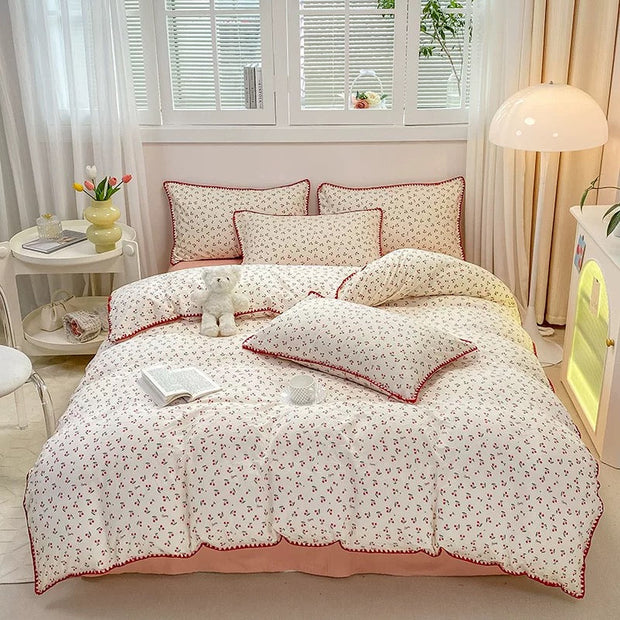 Cherry Soft Bedding Set - Coquette Duvet Cover, Red Floral – The Feelz