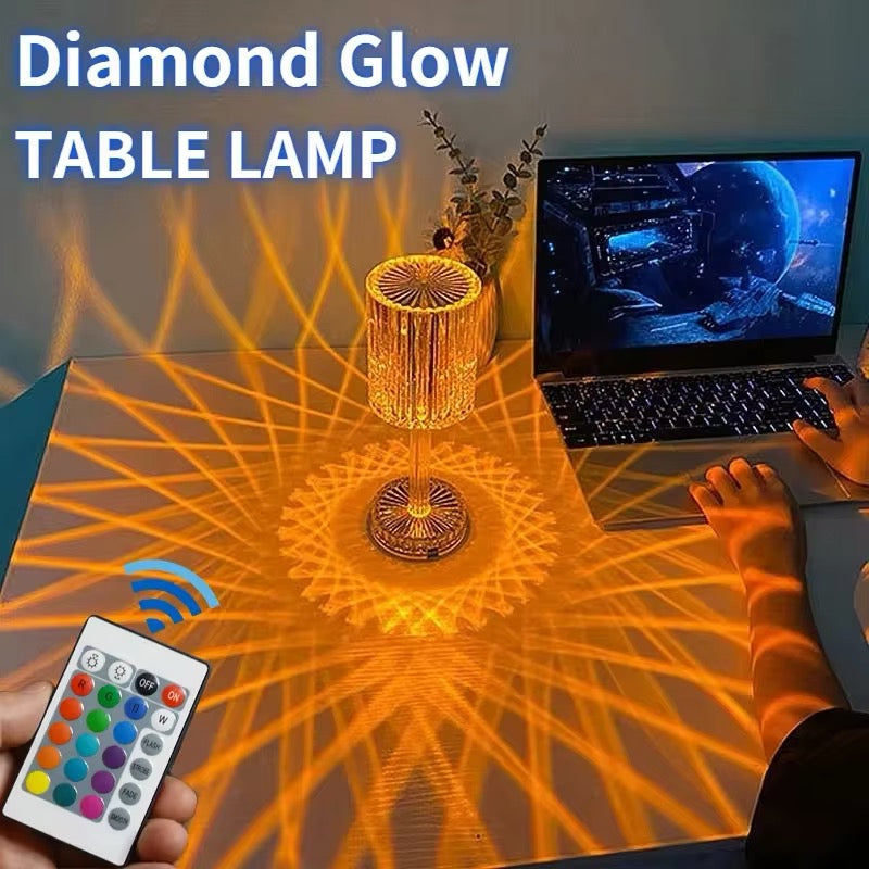 LED Crystal Table Lamp | USB Rechargeable Night Light