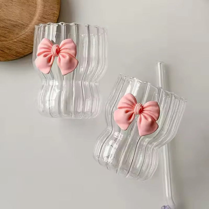 Coquette Pink Bow Glass Cup | Kawaii Aesthetic Coffee Mug