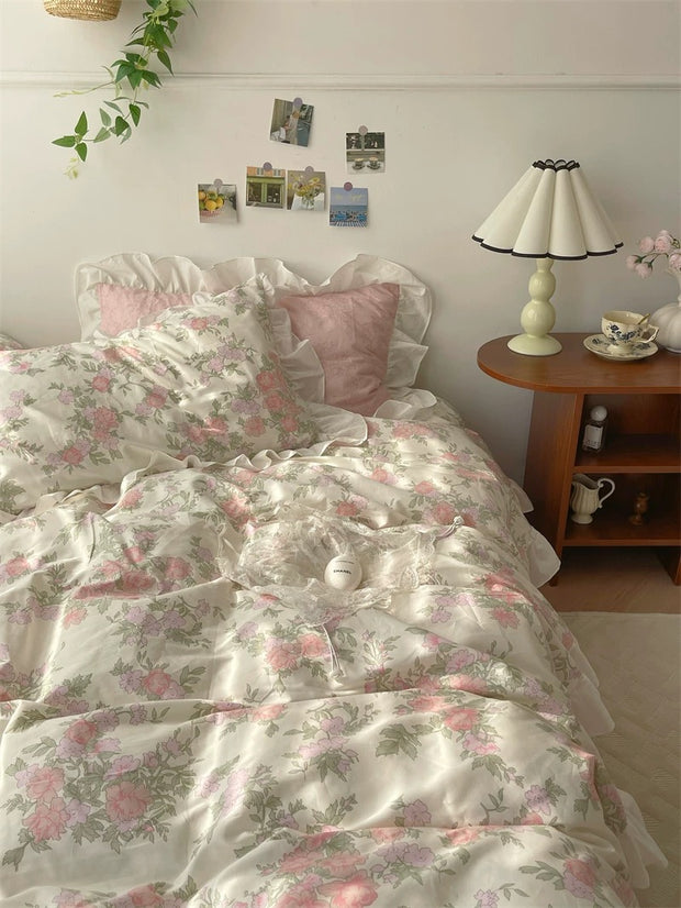 Cottagecore Princess Floral Bedding Set – Pink Floral Duvet Cover Set ...