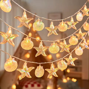 Seashell & Starfish LED String Lights – Coastal Room Décor – The Feelz