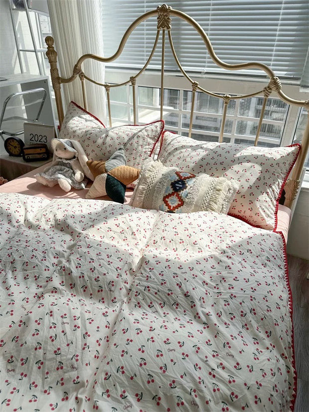 Cherry Soft Bedding Set - Coquette Duvet Cover, Red Floral – The Feelz