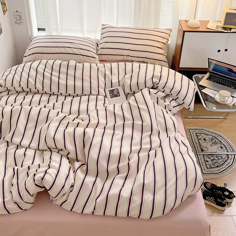 Nordic Stripe Bedding Set – Preppy Cotton Plaid Duvet Cover – The Feelz