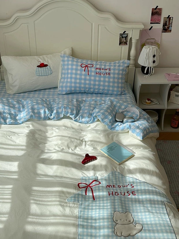 Soft Girl Blue Cat Bedding Set – Pastel Coquette Duvet Cover Set – The ...