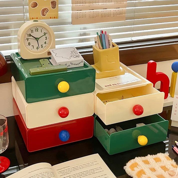 Retro Desktop Organizer with Drawer – Danish Pastel Storage