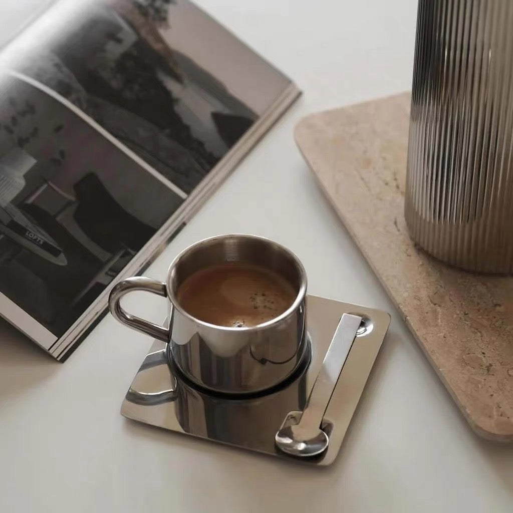 Minimalist Stainless Steel Coffee Cup Set | Modern Coffee Drinkware ...