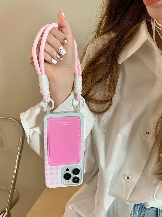 Pink Checkered iPhone Case with Card Slot | Gift for Bestie – The Feelz