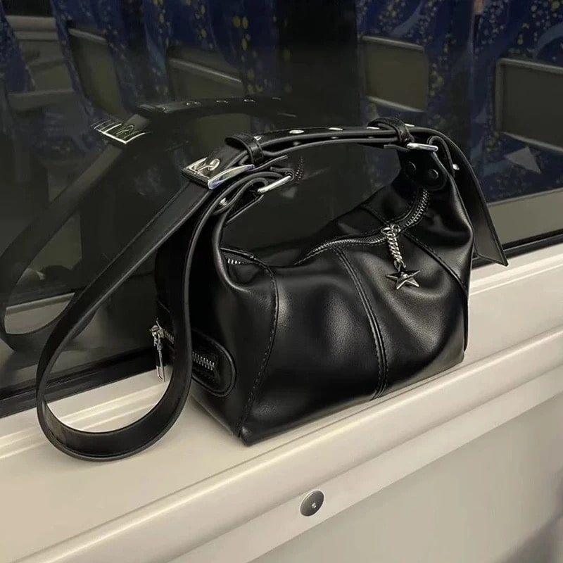 Leather Y2K Bag - Trendy Gothic Shoulder Bag for Girls – The Feelz