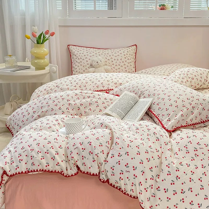 Cherry Soft Bedding Set - Coquette Duvet Cover, Red Floral – The Feelz