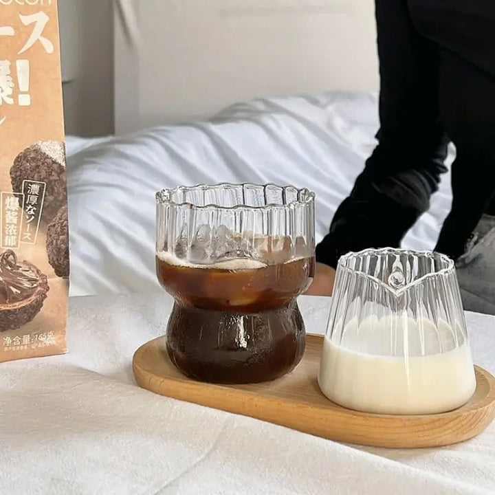 Wavy Glass Cup - Retro Aesthetic Drinking Glassware for Home