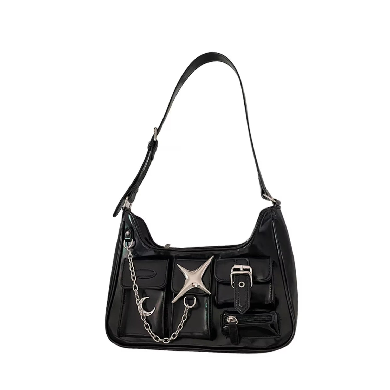 Y2K Gothic Shoulder Bag – Harajuku Black Chain Tote Bag – The Feelz