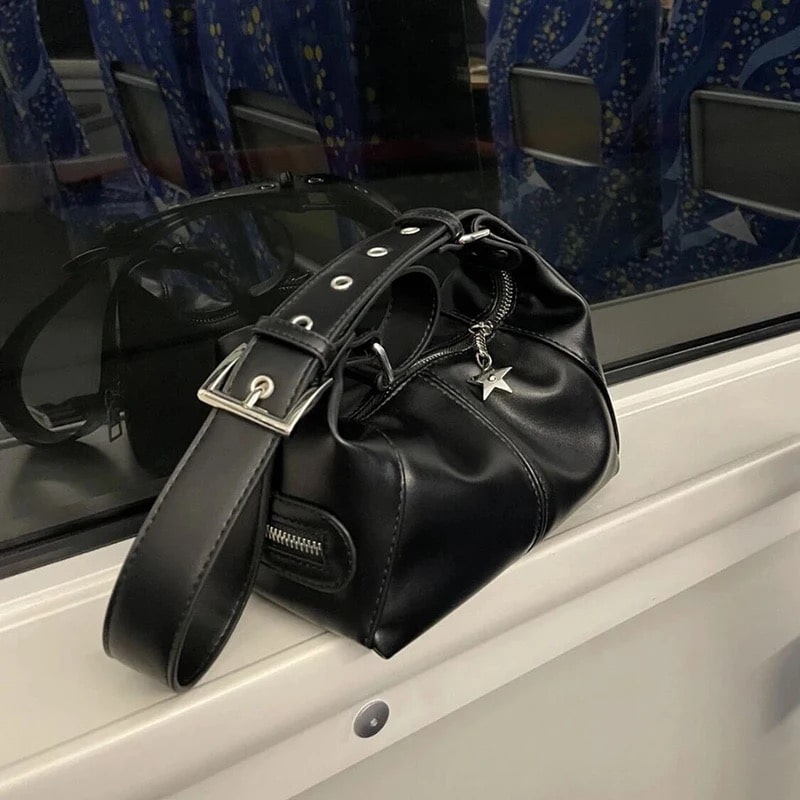 Leather Y2K Bag - Trendy Gothic Shoulder Bag for Girls